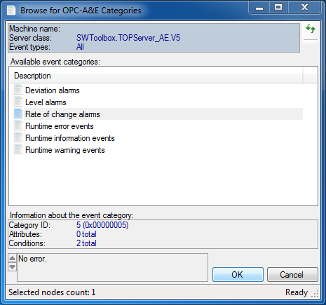 OPC-A&E Category Dialog